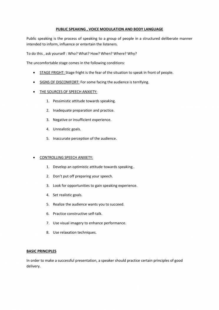 Public Speaking, Voice Modulation And Body Language - Notes - LearnPick ...