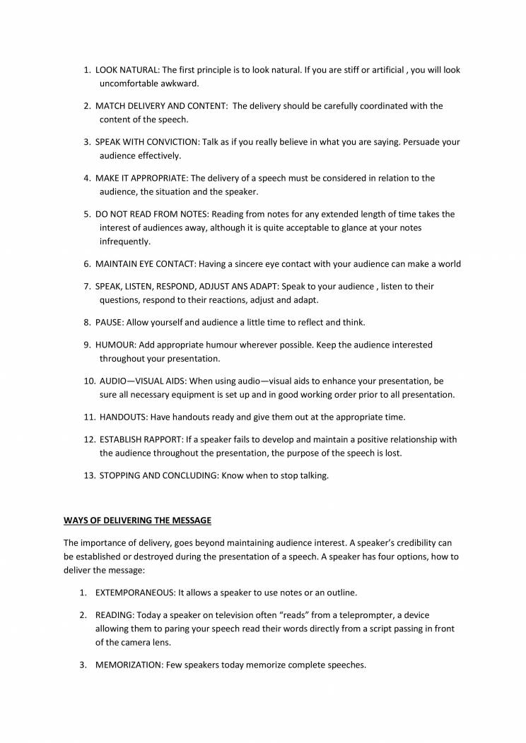 Body Language Speech Outline