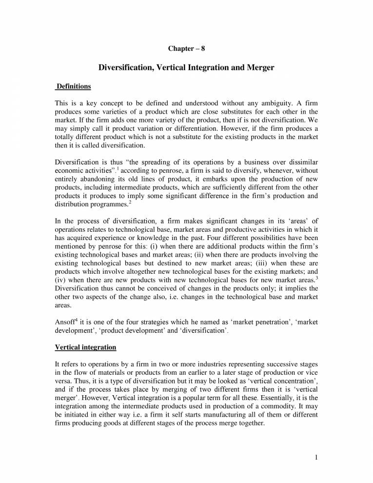 Diversification, Vertical Integration And Merger - Notes - LearnPick India
