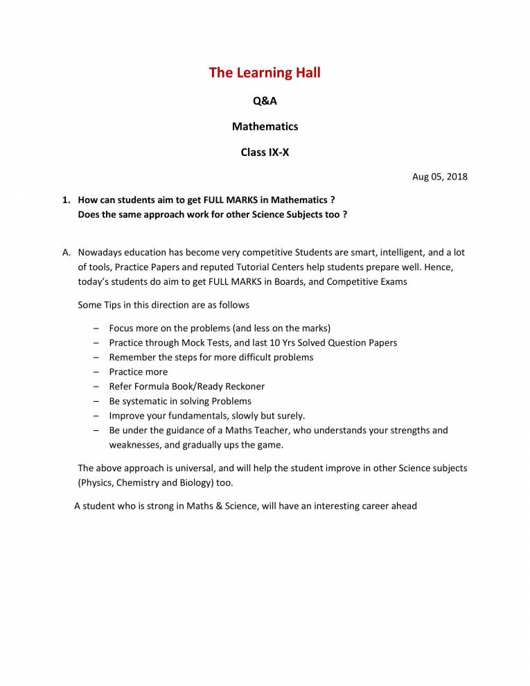 How Can Students Aim To Get FULL MARKS In Mathematics - Notes ...