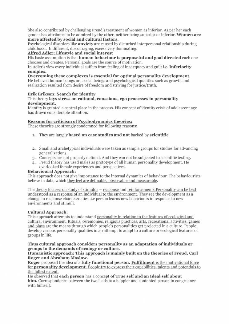 Self And Personality Notes - Notes - LearnPick India