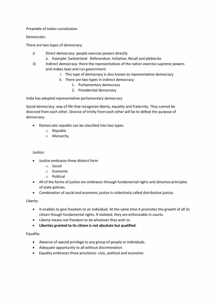 Indian Preamble - Notes - LearnPick India