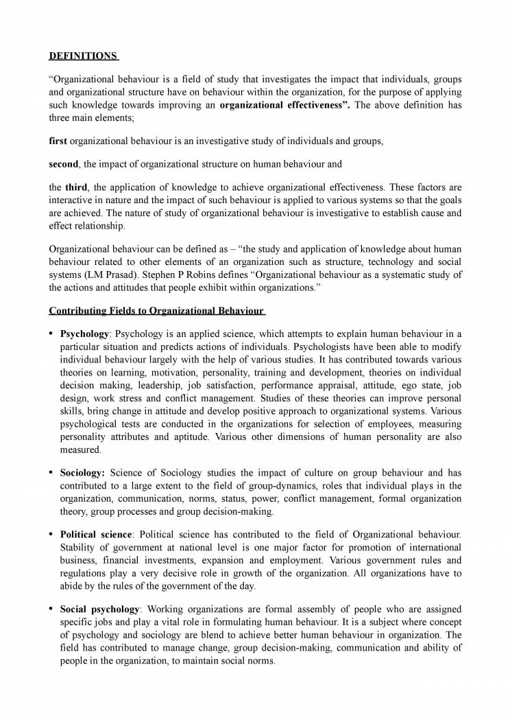 INTRODUCTION TO OB - Notes - LearnPick India