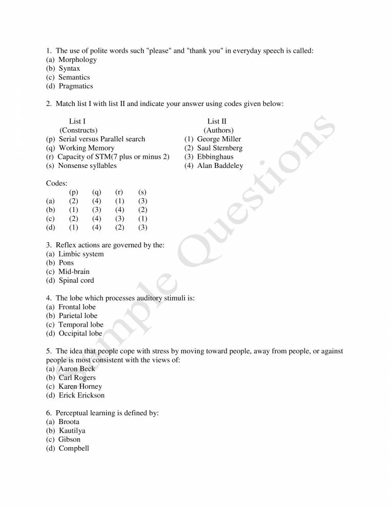 Sample Questions For UGC NET Psychology - Notes - LearnPick India