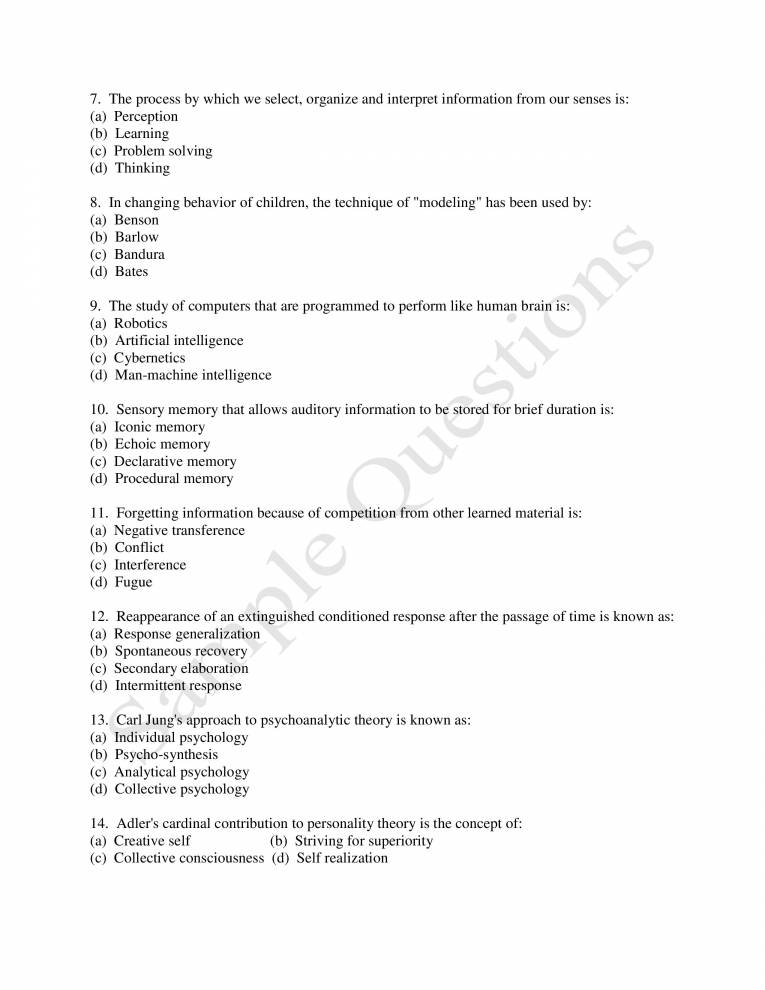 Sample Questions For UGC NET Psychology - Notes - LearnPick India