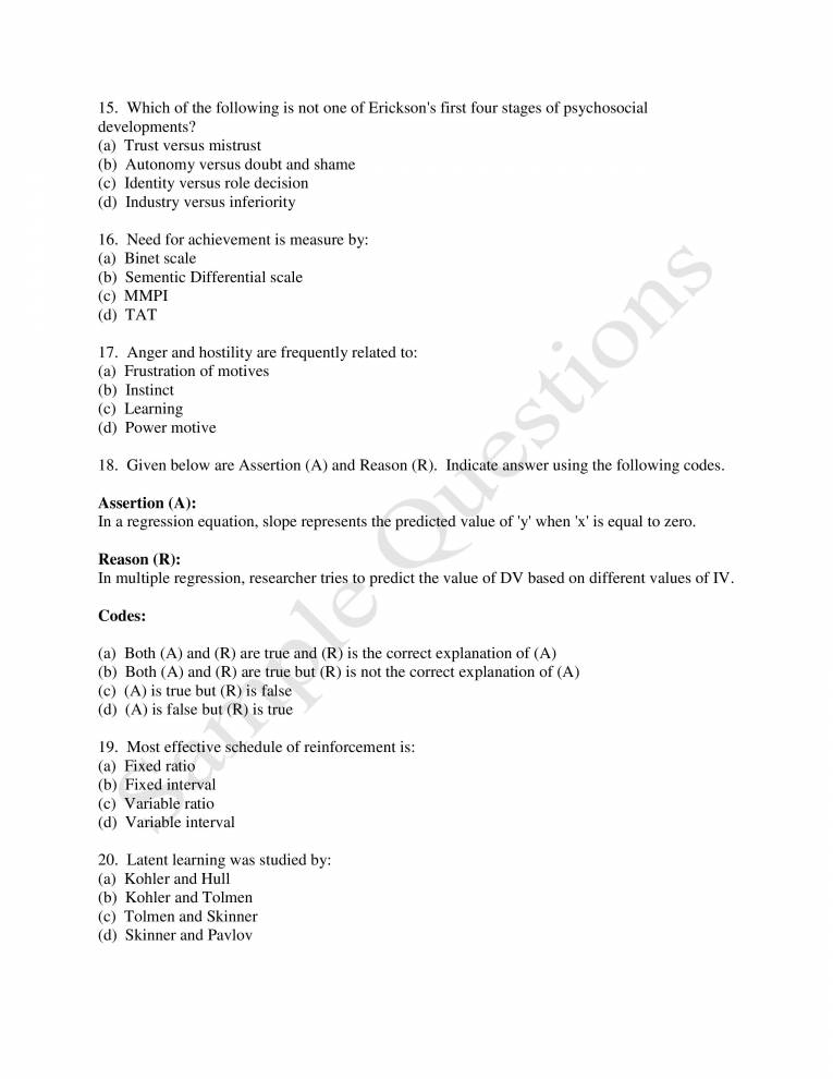 Sample Questions For UGC NET Psychology - Notes - LearnPick India
