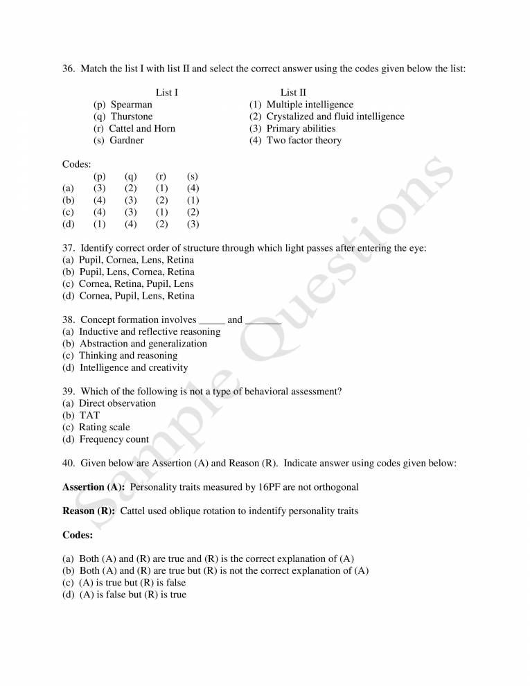 Sample Questions For UGC NET Psychology - Notes - LearnPick India