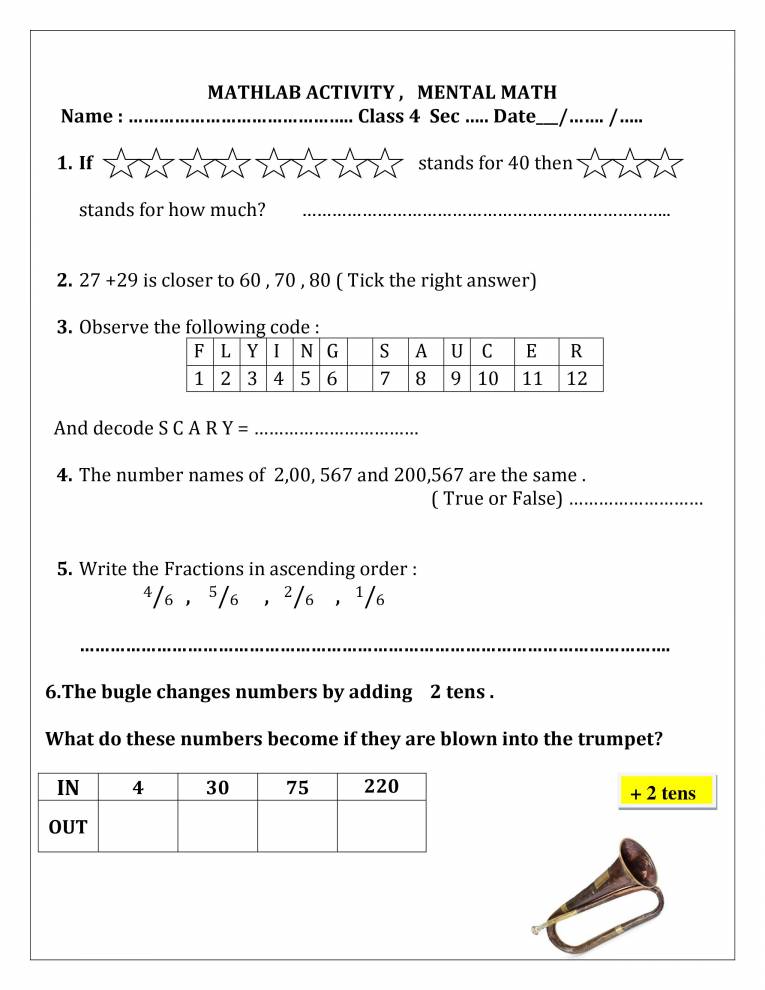 A Worksheet For Class 4 To Practice Mental Maths - Notes - LearnPick India
