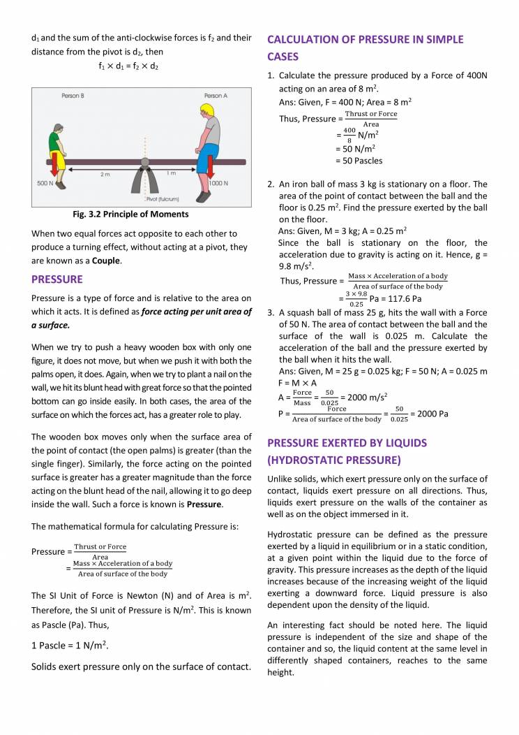 Force And Pressure - Notes - LearnPick India
