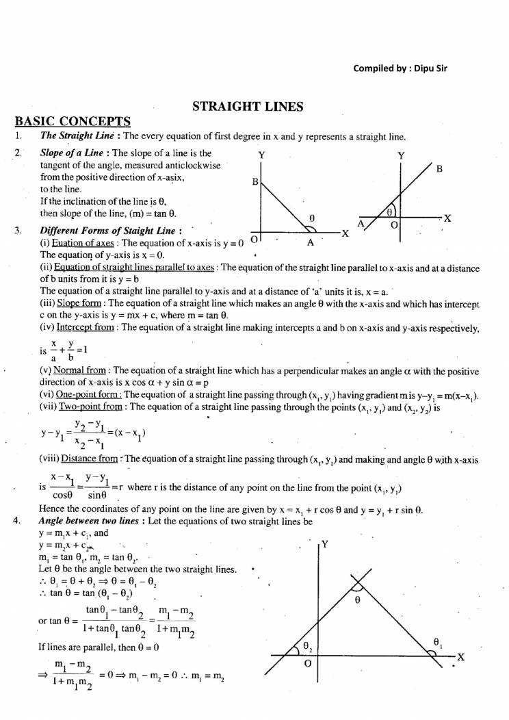 Study Material On Straight Lines - Notes - LearnPick India
