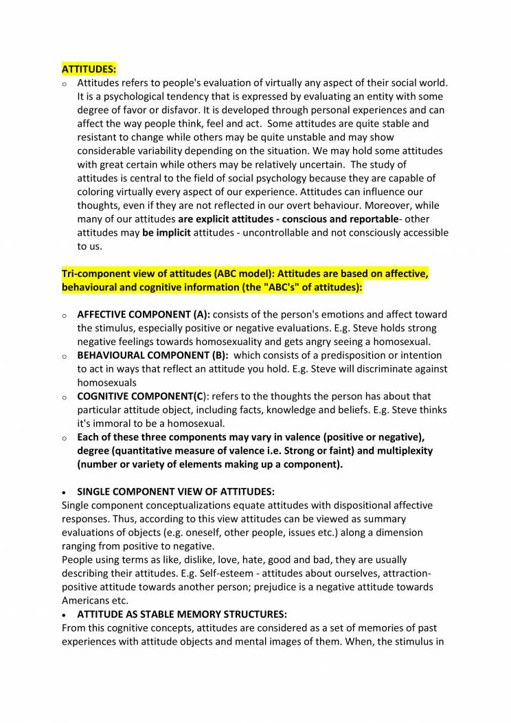 Notes On Attitudes - Notes - LearnPick India