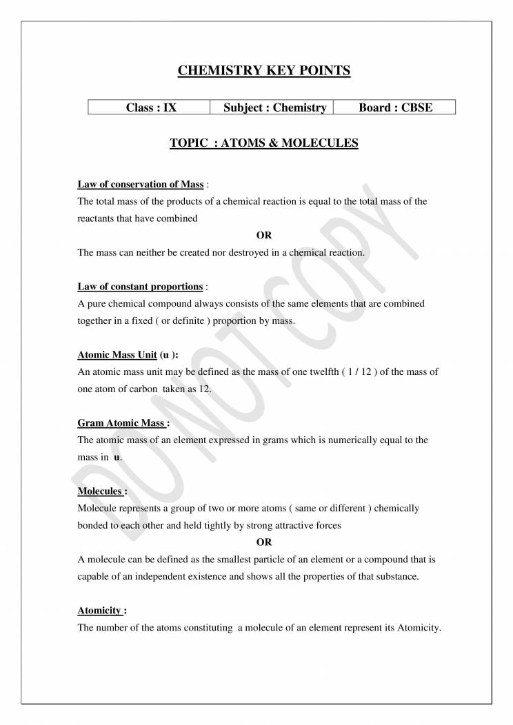 CHEMISTRY KEY POINTS - Notes - LearnPick India