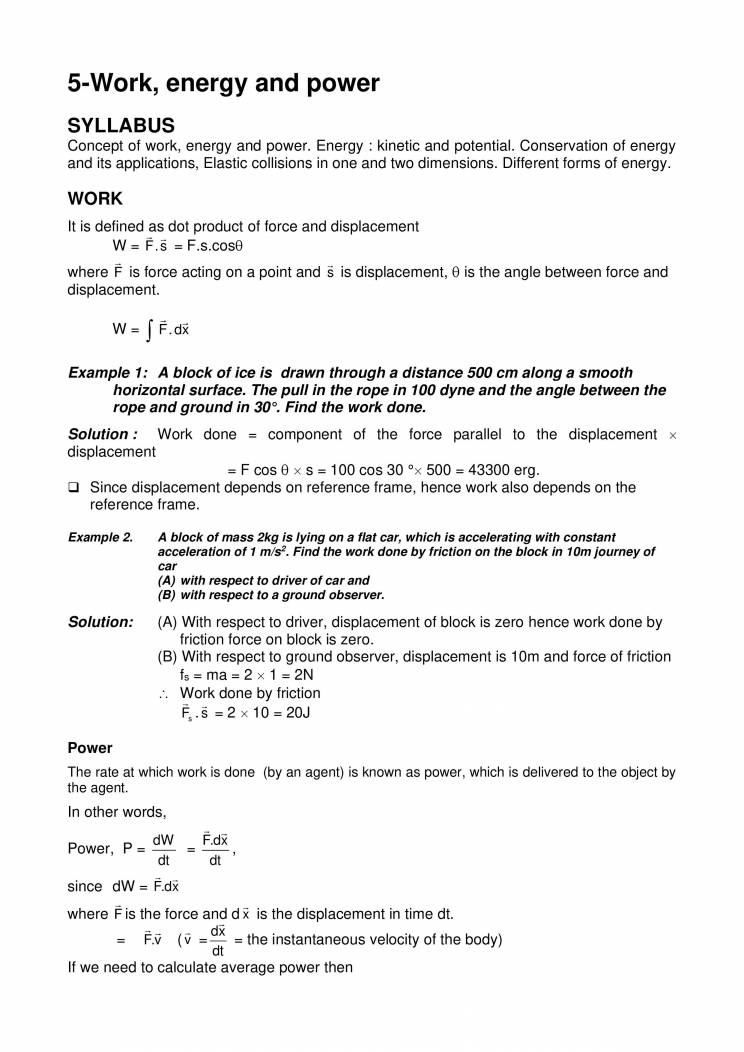 Notes On Work Enegry Power - Notes - LearnPick India