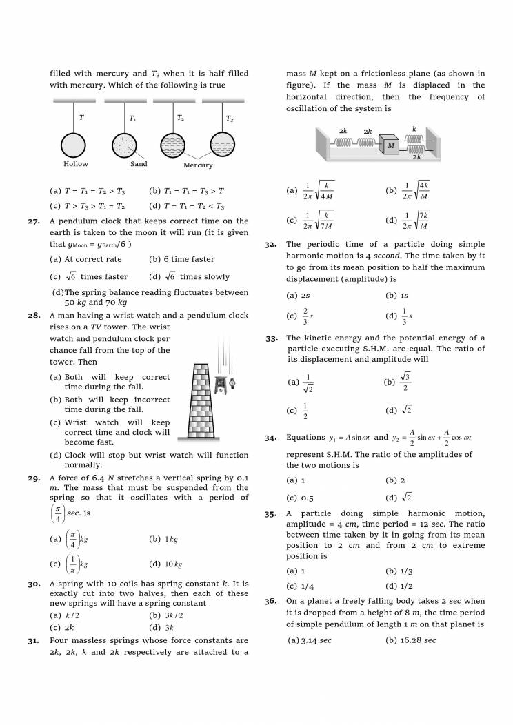 Notes On Practice Set For NEET/JEE Aspirants Topic: SHM And Wave Motion ...