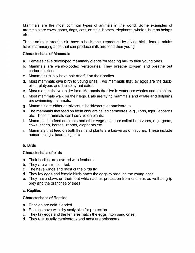 Notes On Animals - Notes - LearnPick India