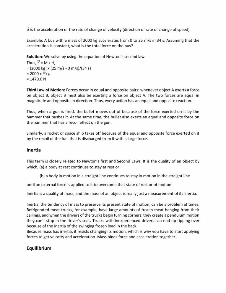 Notes On Force And Motion - Notes - LearnPick India