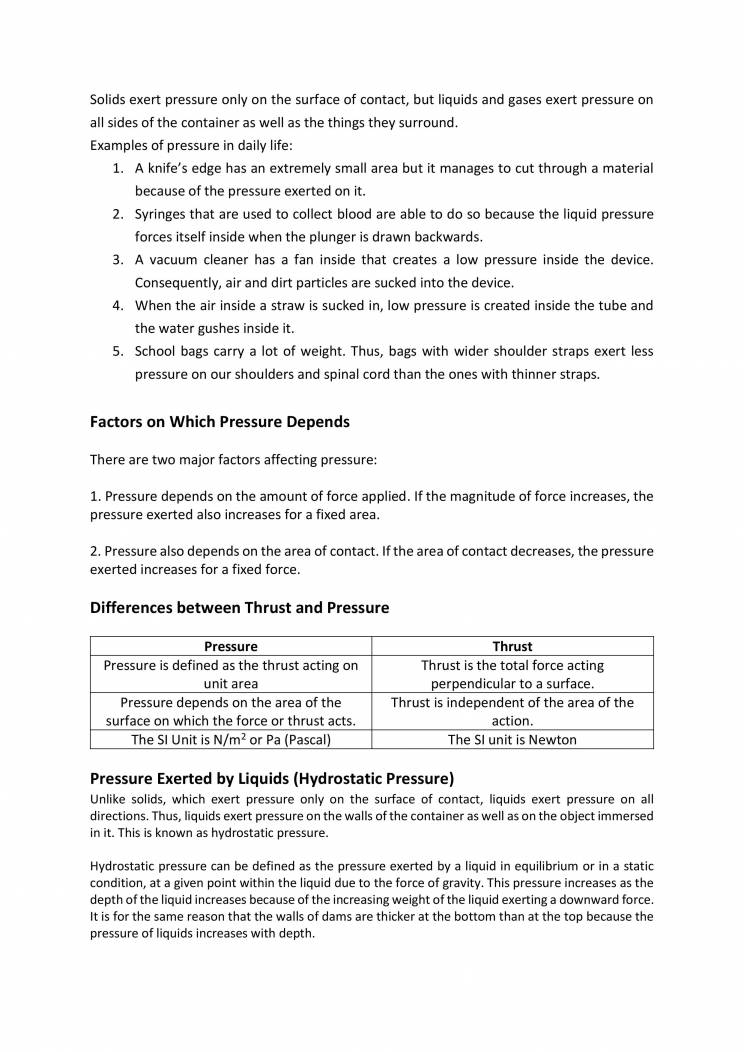 Notes On Pressure And Density - Notes - LearnPick India