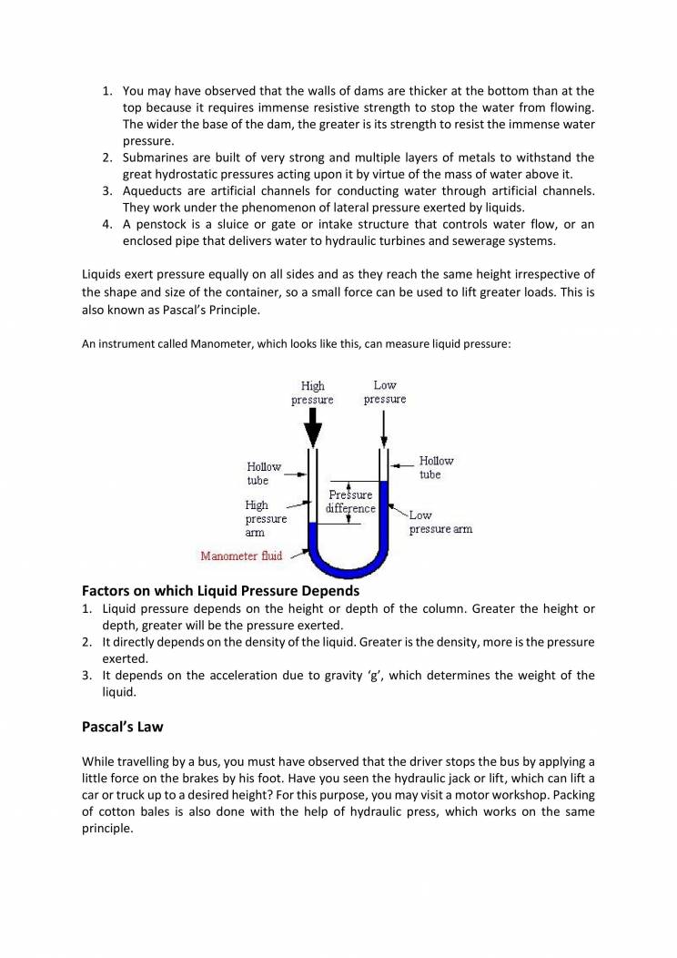 Notes On Pressure And Density - Notes - LearnPick India