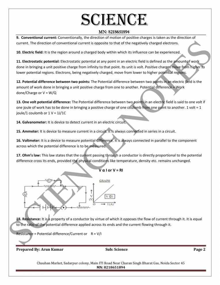 Notes On Class 10th: Science - Notes - LearnPick India