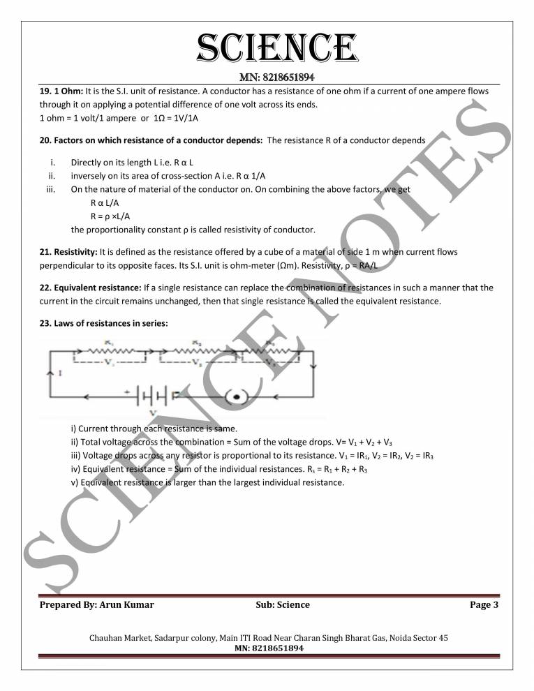 Notes On Class 10th: Science - Notes - LearnPick India
