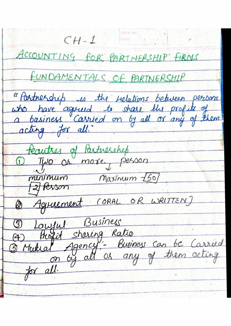 Notes On Class - 12 Accountancy (Partnership Fundamentals) - Notes ...
