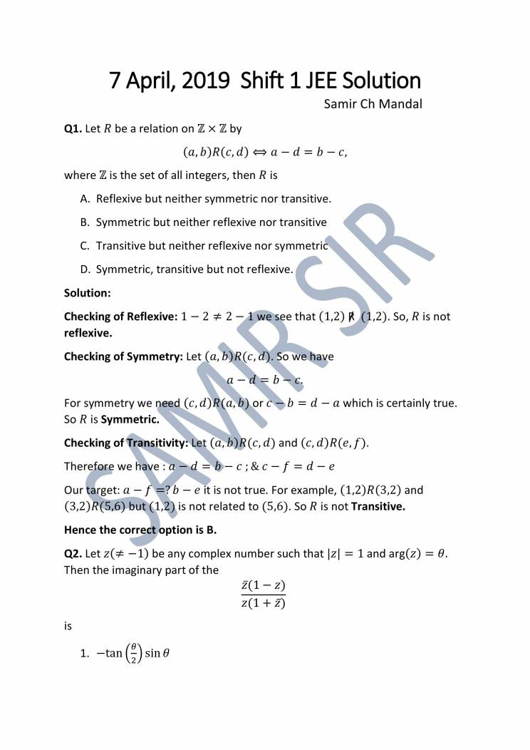 Notes On JEE Mains Mathematics Solution - Notes - LearnPick India