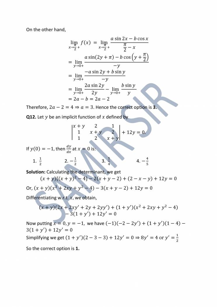 Notes On JEE Mains Mathematics Solution - Notes - LearnPick India