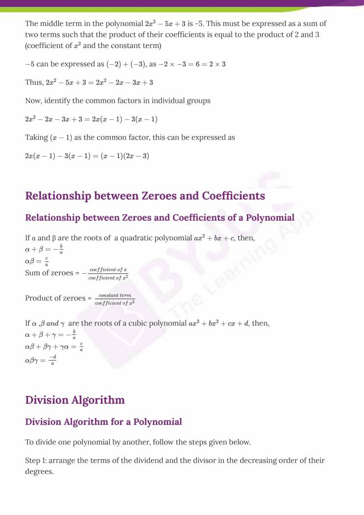 Notes On Polynomials Class 10 - Notes - LearnPick India
