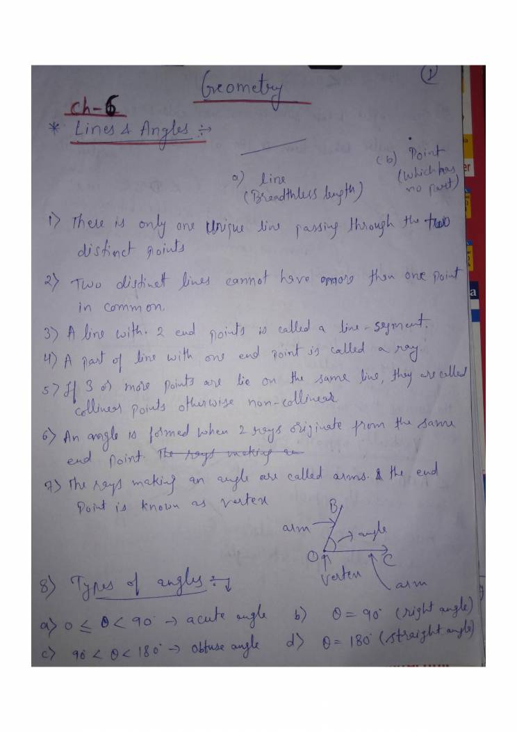 Notes On Lines And Angles Class 9 - Notes - LearnPick India