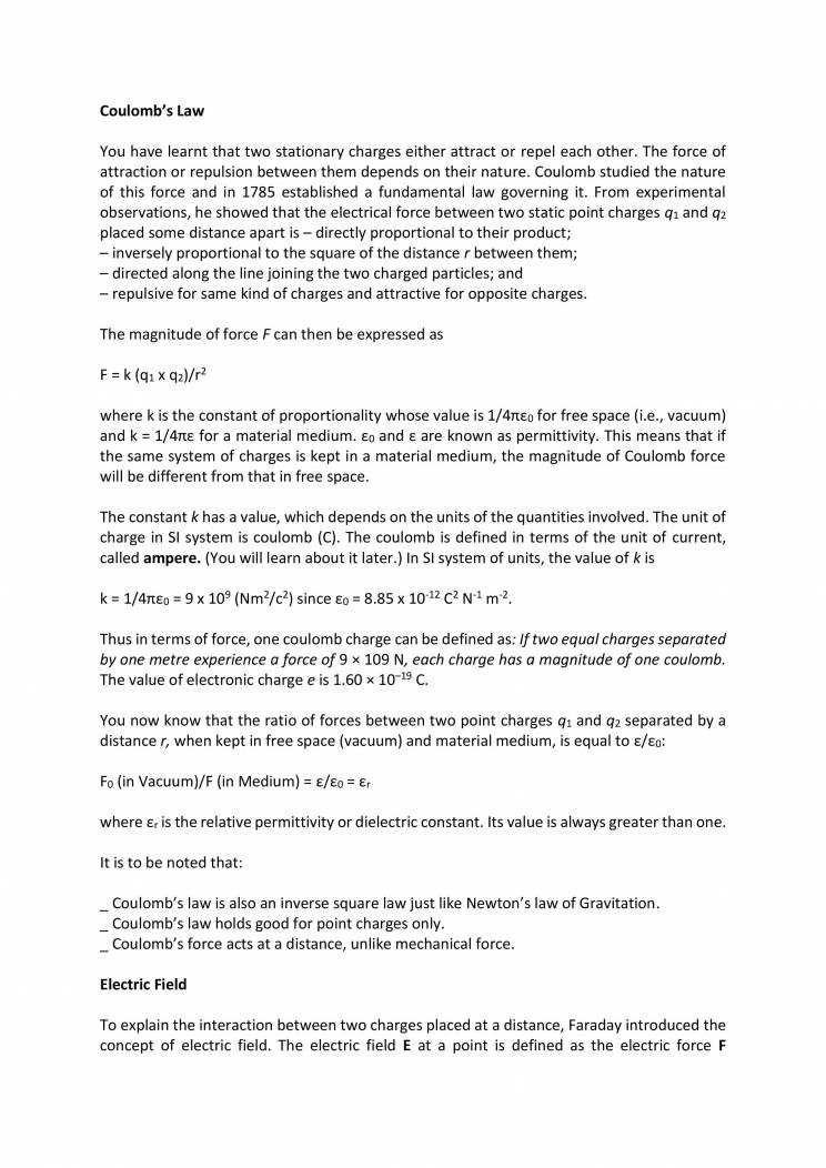 Notes On Electricity - Notes - LearnPick India