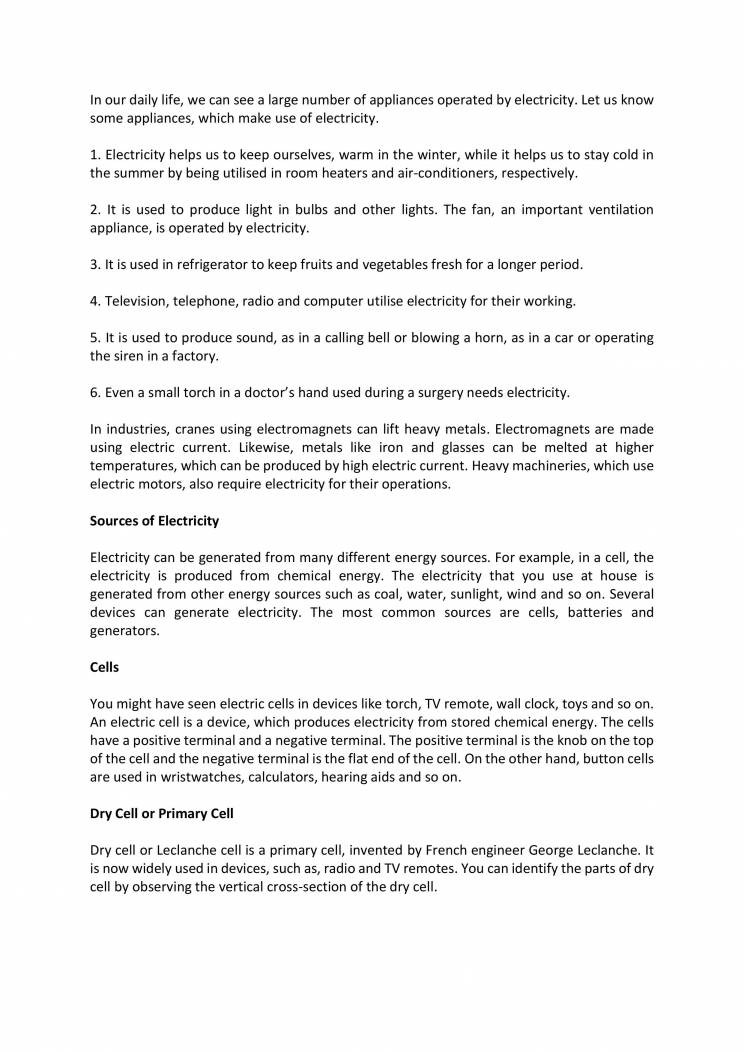 Notes On Electricity - Notes - LearnPick India