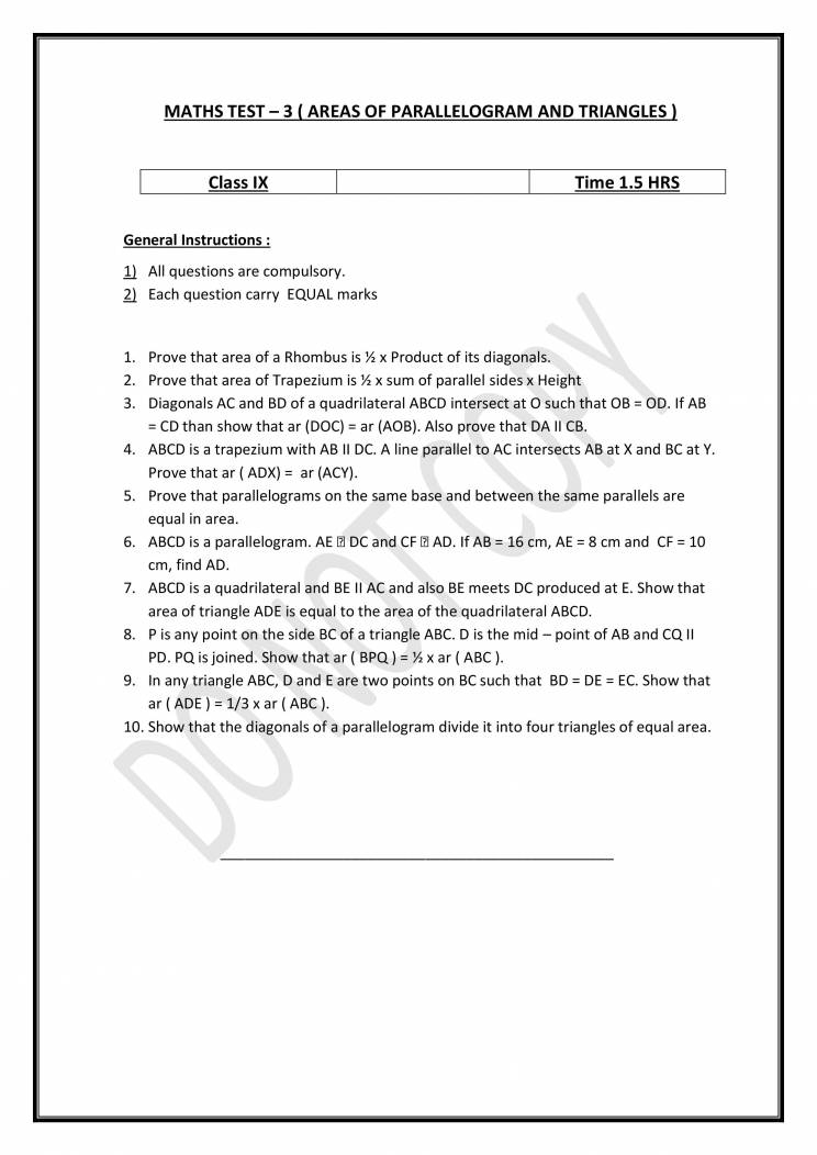 Sample Test Papers ( MATHS ) - Notes - LearnPick India