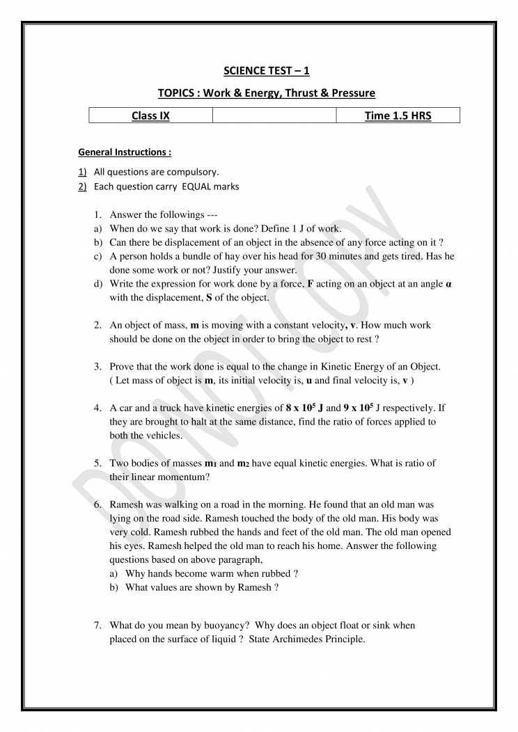 Sample Test Papers ( Science ) - Notes - LearnPick India