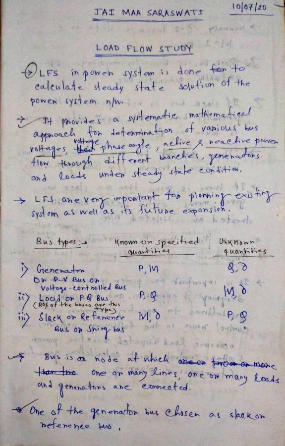 Notes On Power System Load Flow Study - Notes - LearnPick India