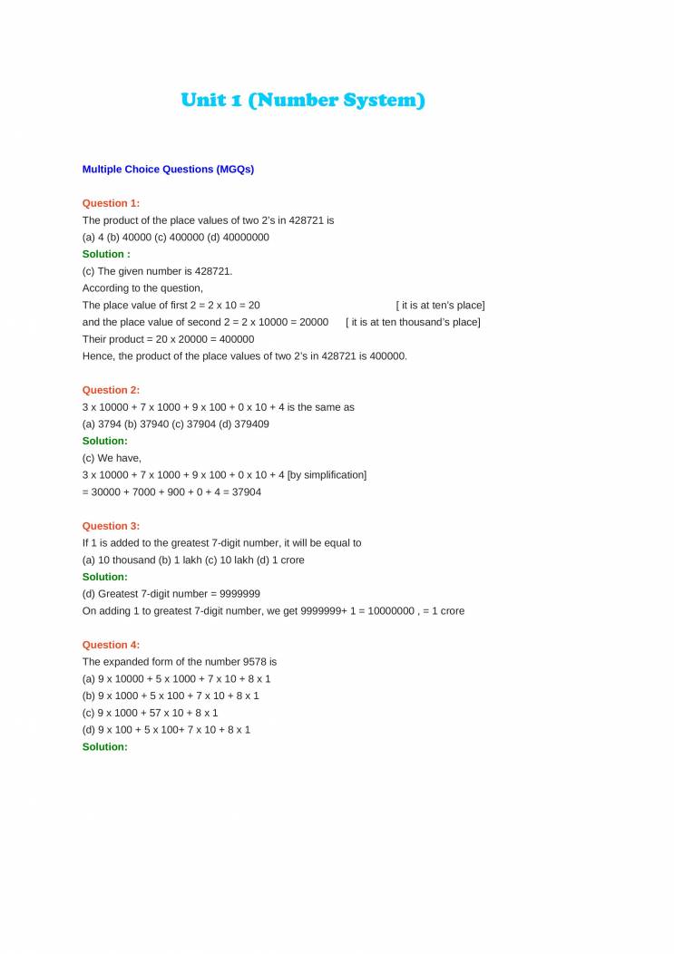 Notes On Number System (Class 6) - Notes - LearnPick India