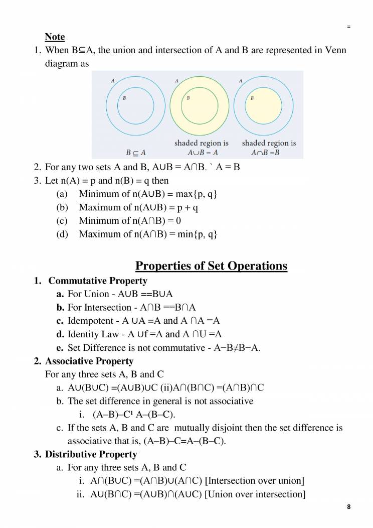 Notes On Sets - Notes - LearnPick India