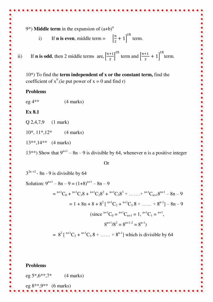 Notes On Binomial Theorem 11th Class - Notes - LearnPick India