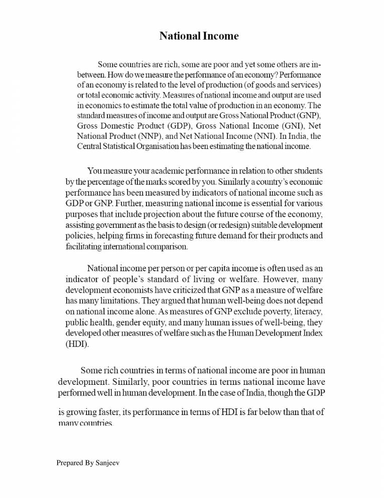 Note On National Income For Economics Students - Notes - LearnPick India