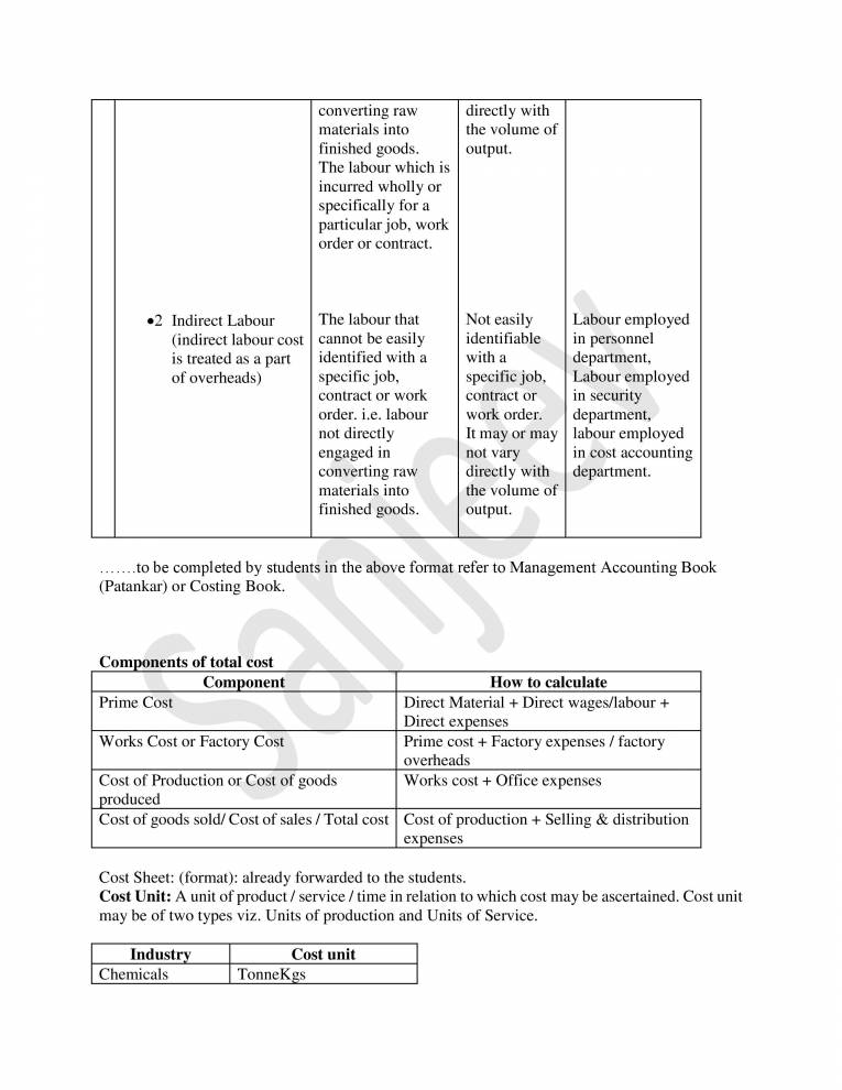 Cost Accounting Notes And Sample Cost Sheet - Notes - LearnPick India