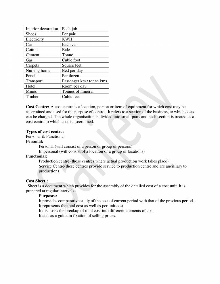 Cost Accounting Notes And Sample Cost Sheet - Notes - LearnPick India