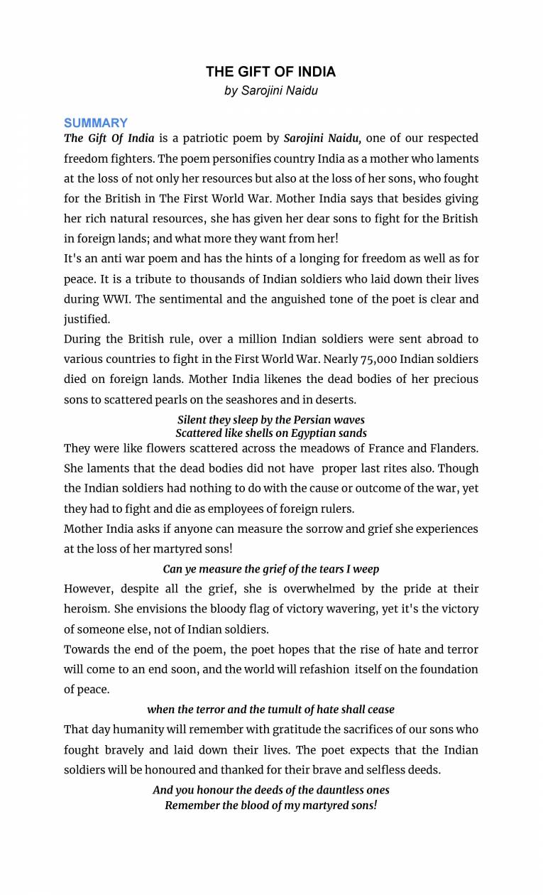 Notes On The Gift Of India - Notes - LearnPick India