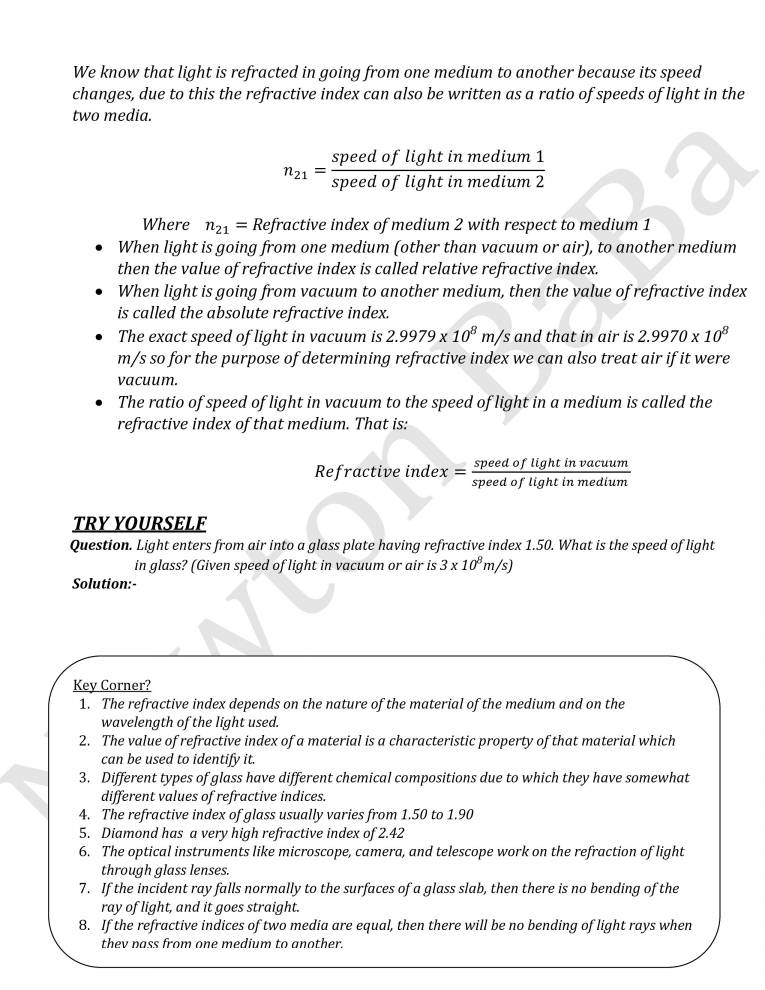 Refraction Of Light I CBSE CLASS 10 I LIGHT - Notes - LearnPick India