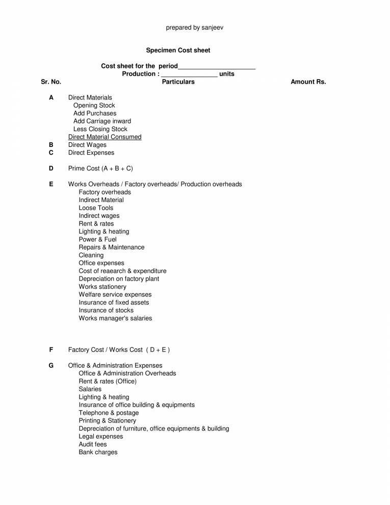 Cost Accounting Notes And Sample Cost Sheet - Notes - LearnPick India