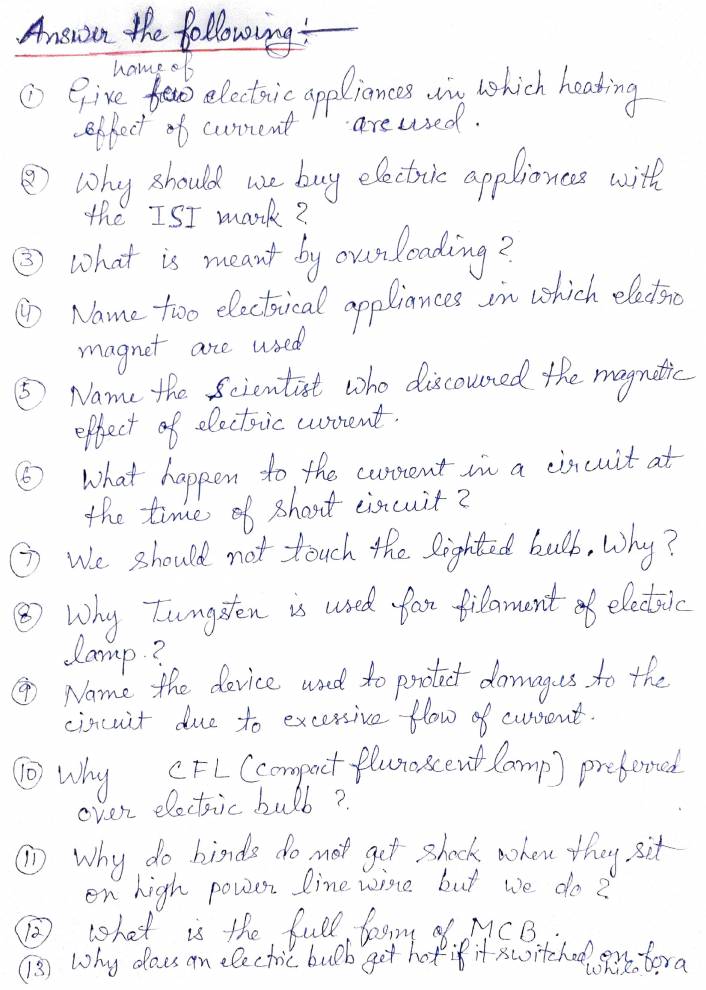 Practice Questions On Electric Current For Class 7 - Notes - LearnPick ...
