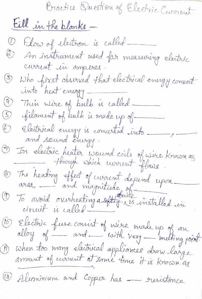 Practice Questions On Electric Current For Class 7 - Notes - LearnPick ...