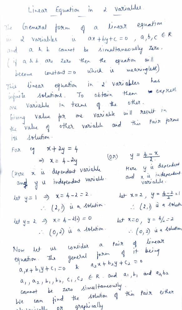 Note On Linear Equation - Notes - LearnPick India