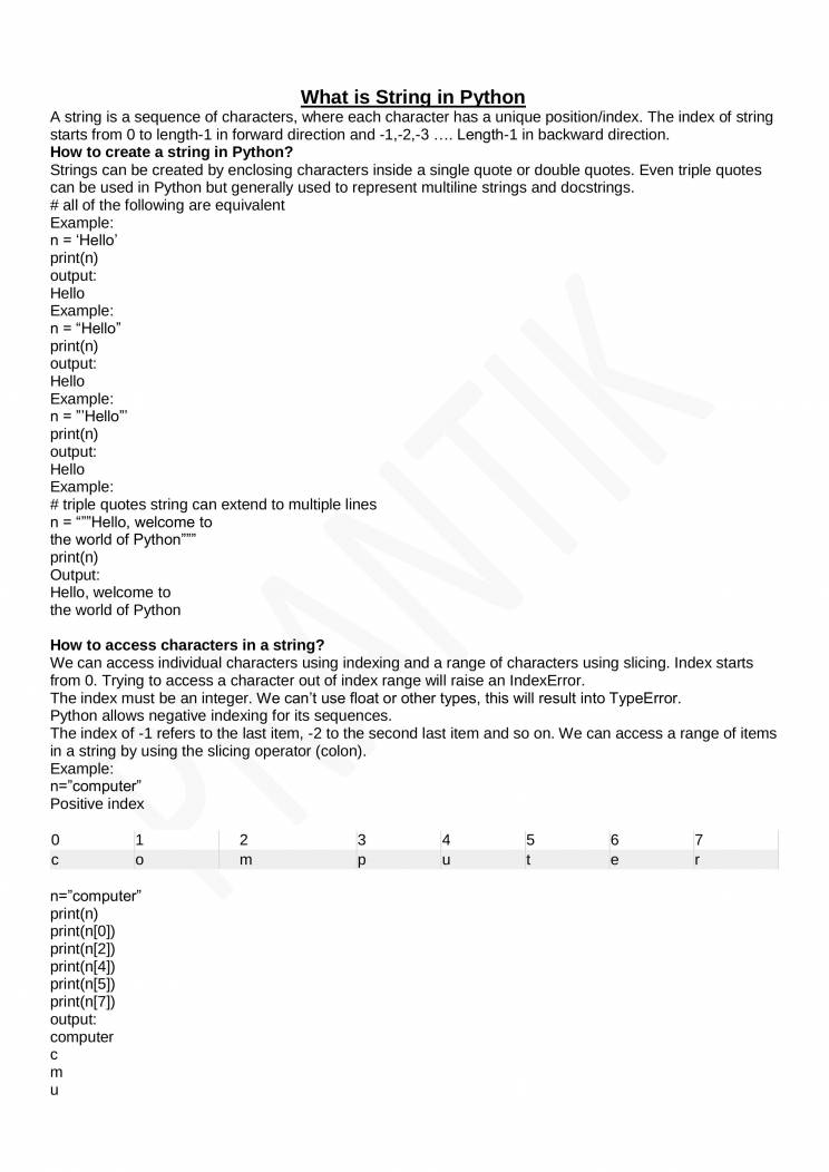 Notes On String In Python Part 1 - Notes - LearnPick India