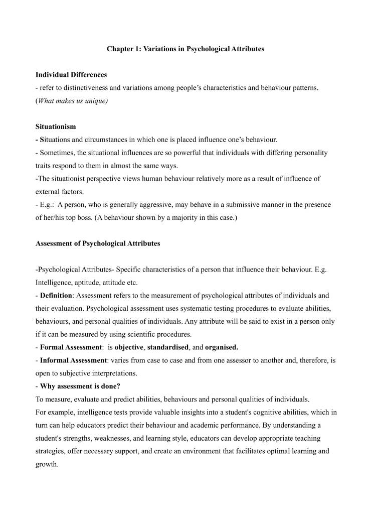 Notes On Psychological Attributes - Notes - LearnPick India