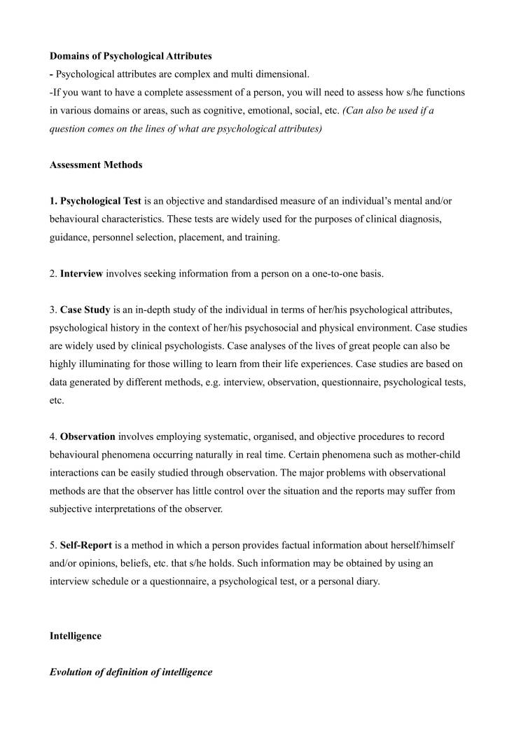 Notes On Psychological Attributes - Notes - LearnPick India