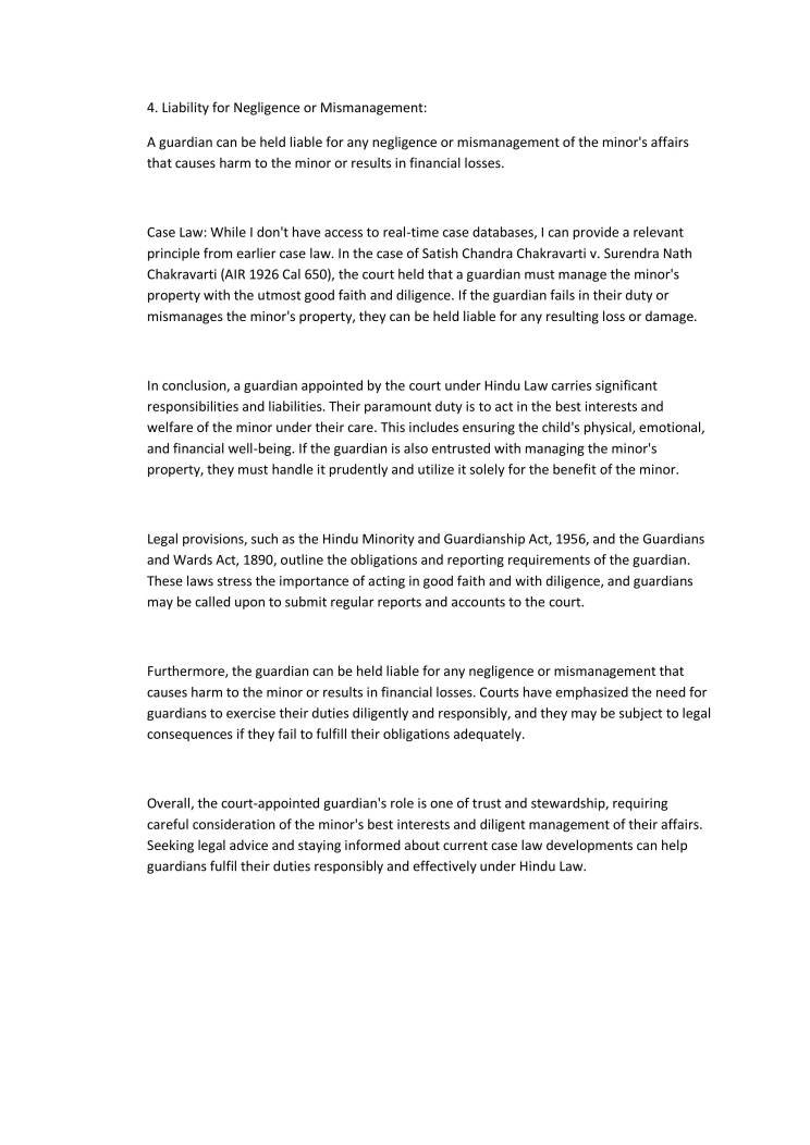 Liabilities Of A Guardian Appointed By The Court - Notes - LearnPick India